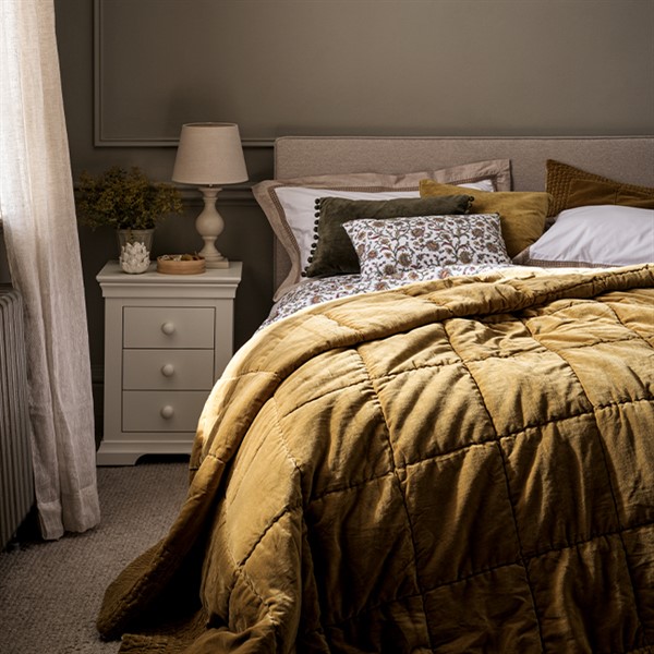Luxury Cotton Velvet Ochre Bedspread 250x260cm - The Cotswold Company