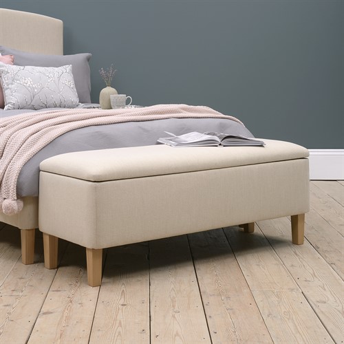 Willow Large Buttoned Blanket Box - Grey Linen - The Cotswold Company