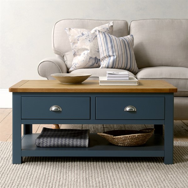 Westcote Inky Blue Coffee Table with Drawers - The Cotswold Company