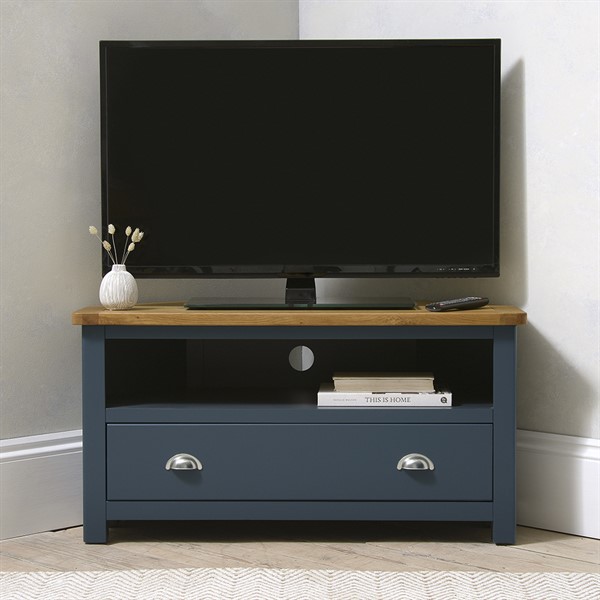 Westcote Inky Blue Small Corner TV Stand - The Cotswold Company