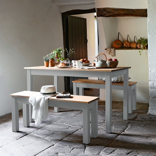 Portobello Grey Dining Set with 2 Benches - The Cotswold Company