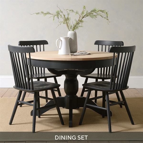 Chester Charcoal Round Extending Dining Table and 4 Spindleback Chairs ...