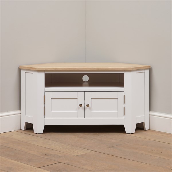 Chester Pure White Large Corner TV Unit - Up to 55" - The Cotswold Company