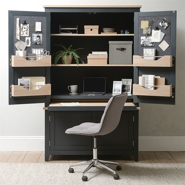 Chester Charcoal Hideaway Workstation - The Cotswold Company
