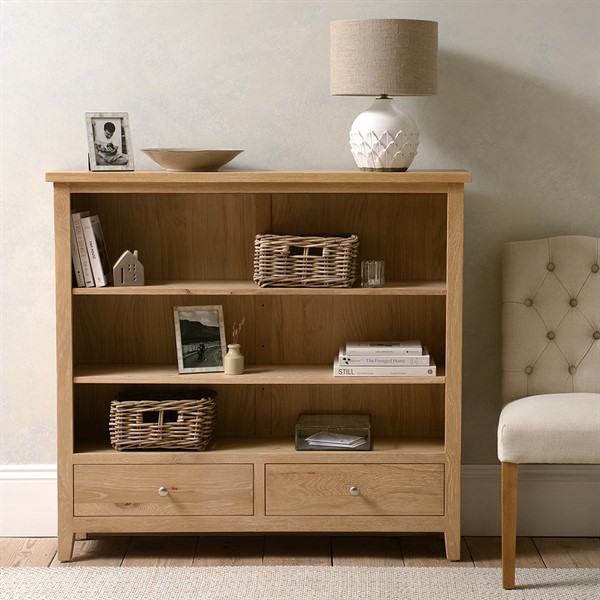 Inglesham Whitewash Oak Medium Bookcase with Drawers - The Cotswold ...