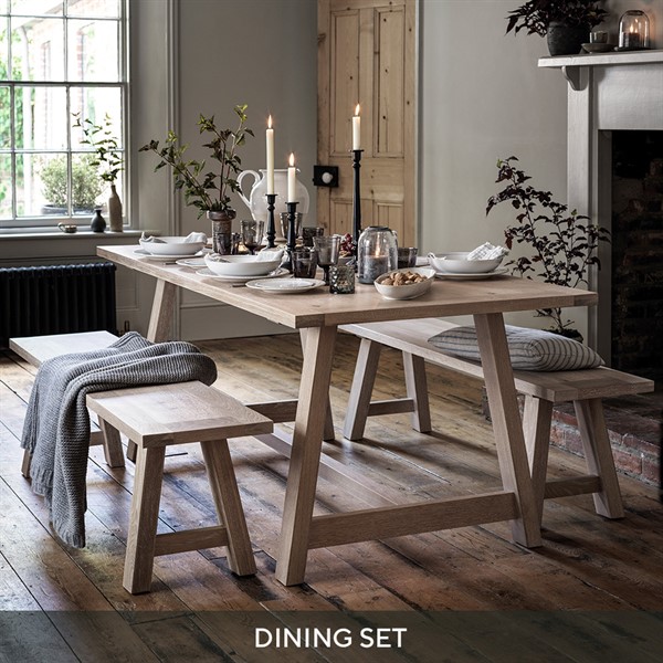 Inglesham Whitewash Oak Dining Table and Bench Set - The Cotswold ...