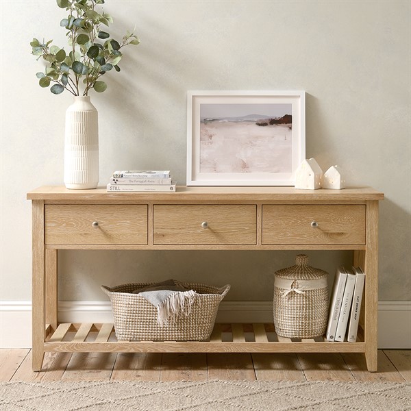 Inglesham Whitewash Oak Large Console Table - The Cotswold Company