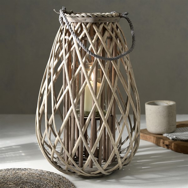 Large Wicker Bulbous Lantern - The Cotswold Company