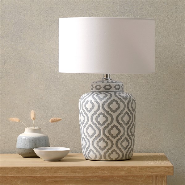 Celia Grey And White Pattern Ceramic Table Lamp - The Cotswold Company ...