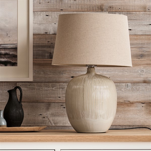 Greta Natural and Cream Textured Ceramic Table Lamp - The Cotswold Company