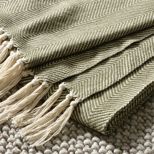 Herringbone Woven Throw Green 140x190cm - The Cotswold Company | The ...