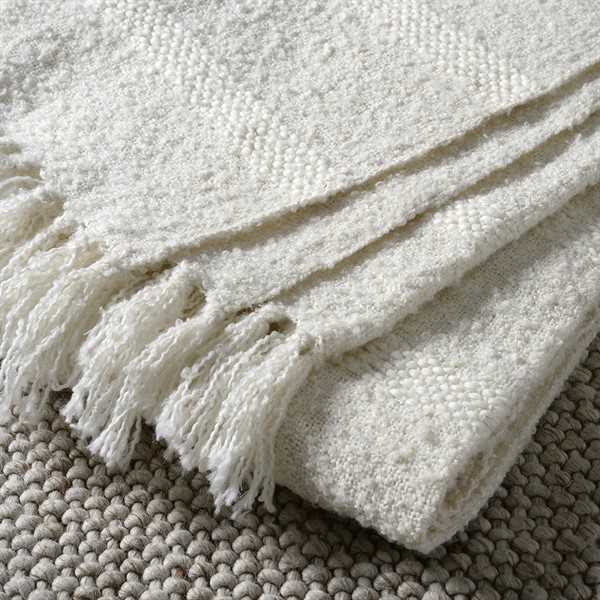 Textured Hand Woven Throw Ivory - The Cotswold Company
